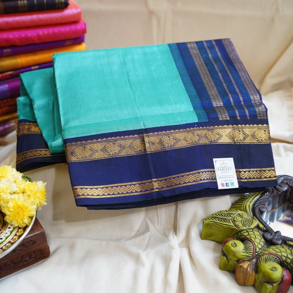 Ramar Blue Kanchi Silk Cotton Saree With Zari Border PC11700 – Parijat ...